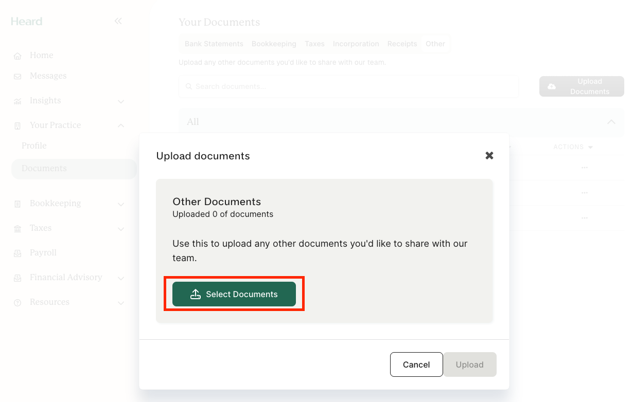 Uploading documents to Heard documents – Heard
