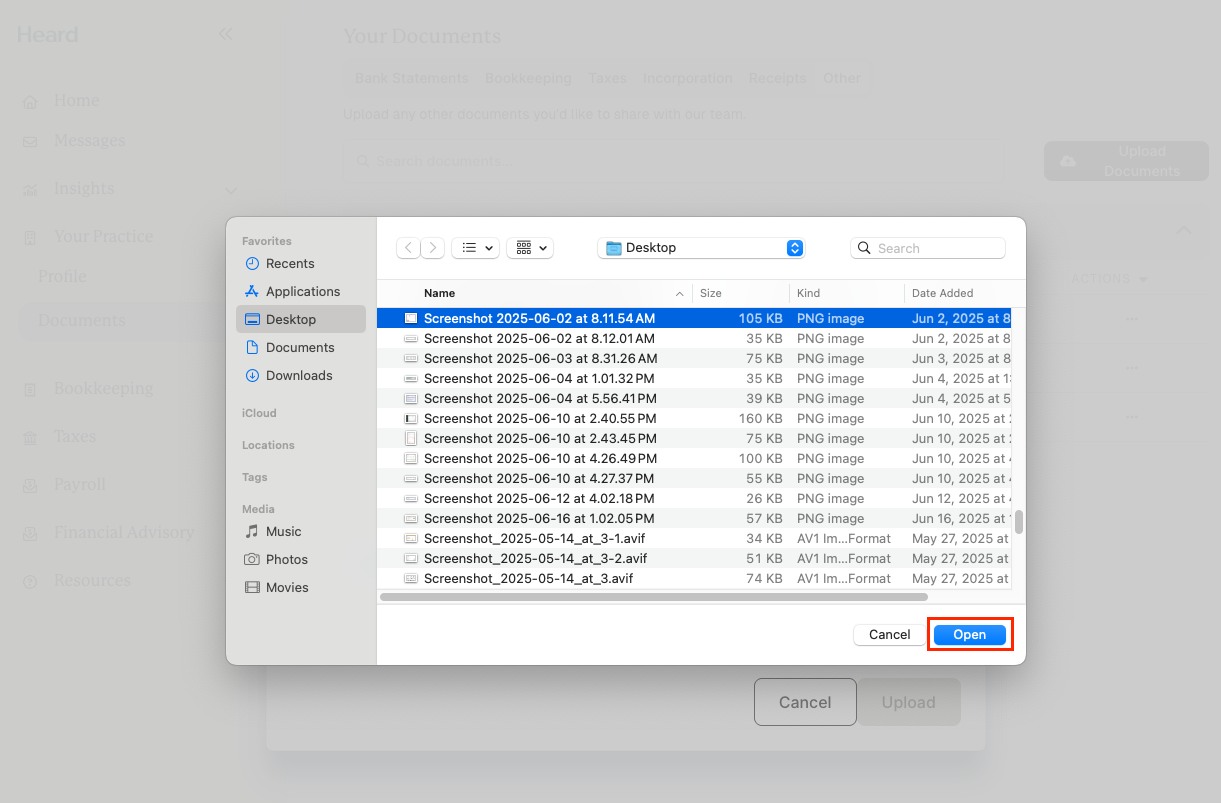 Uploading documents to Heard documents – Heard